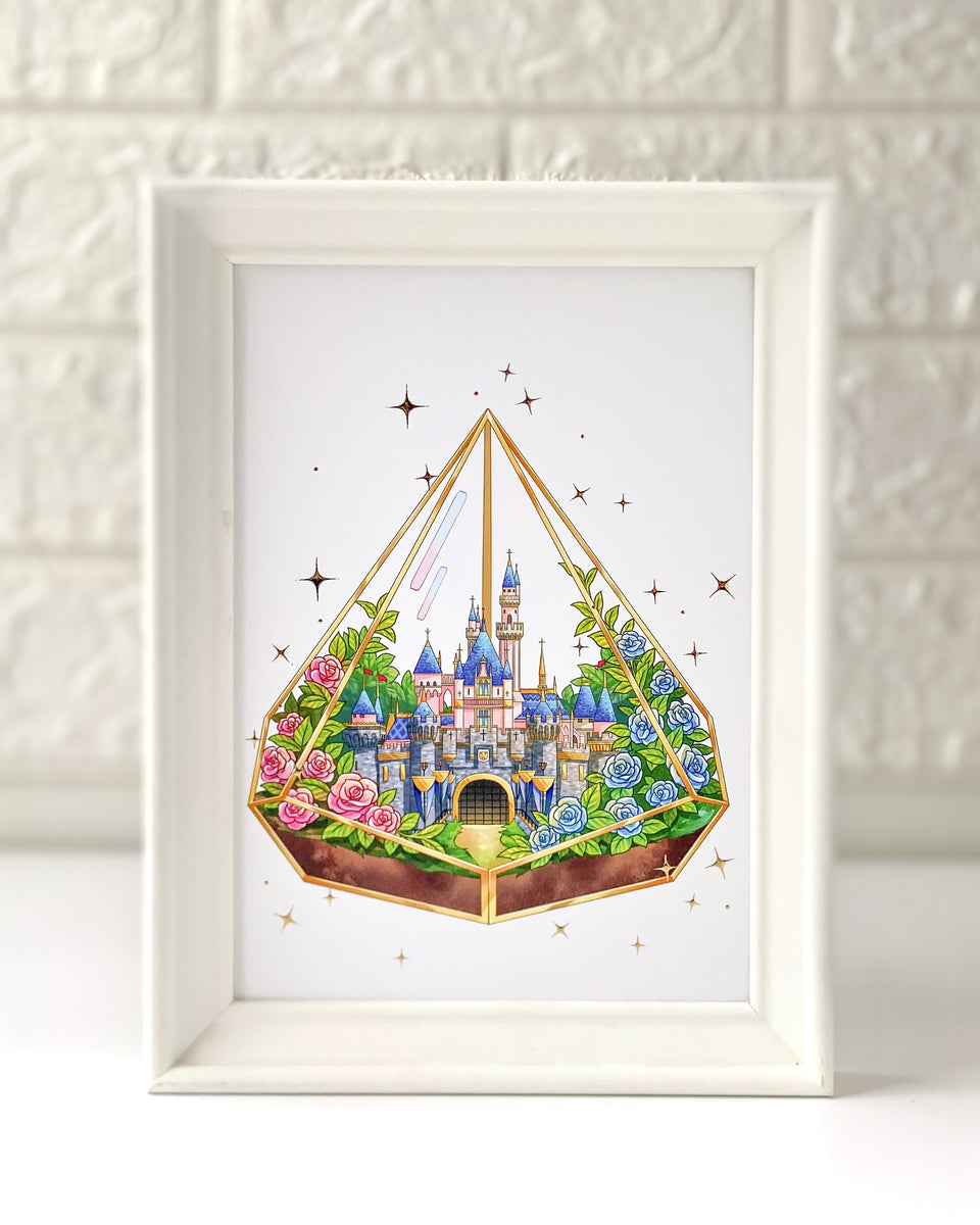 Sleeping Beauty Castle Terrarium Gold Foil Print – Wish Upon Magic