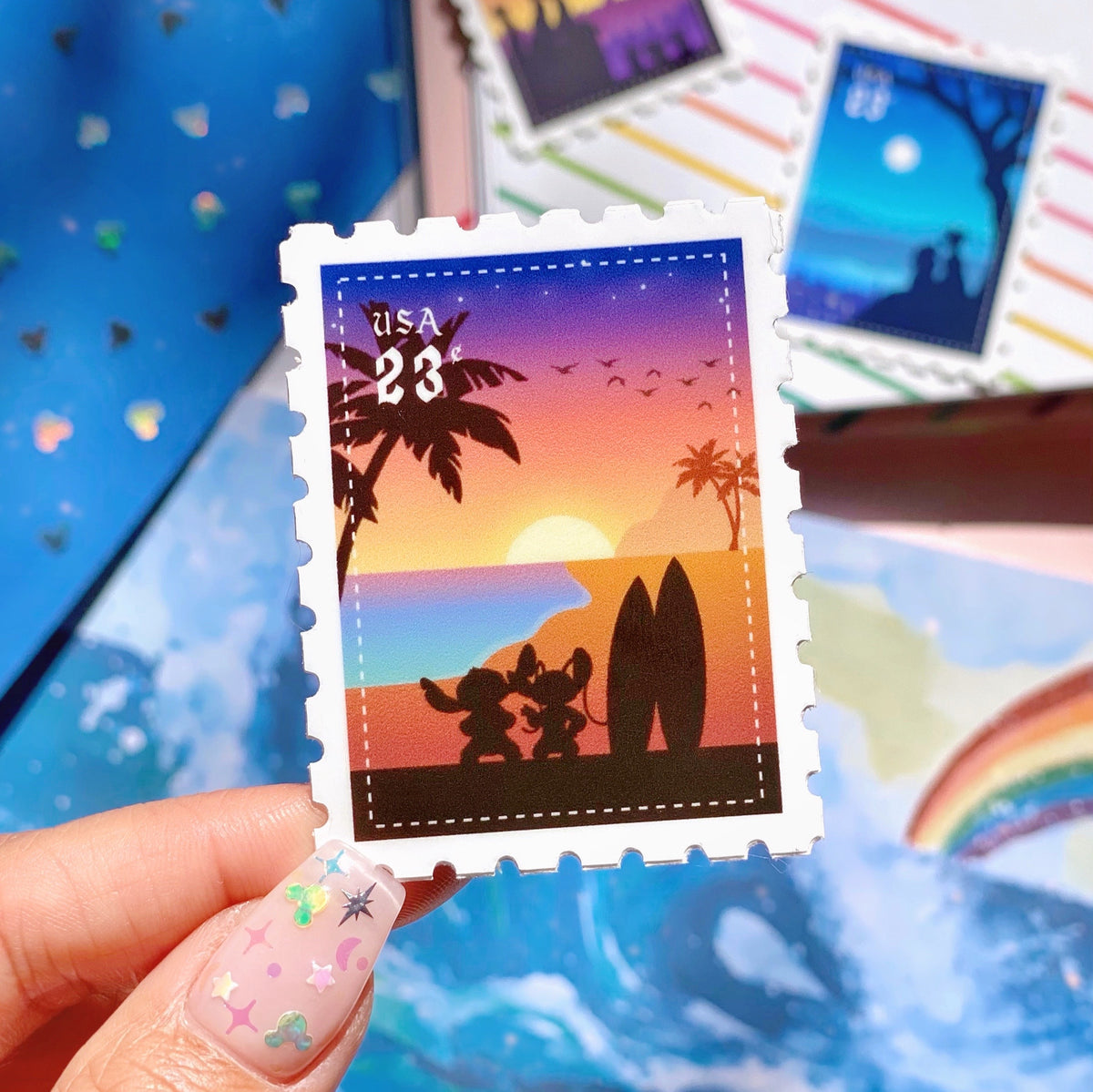 Stitch & Angel Postage Stamp Sticker – Wish Upon Magic