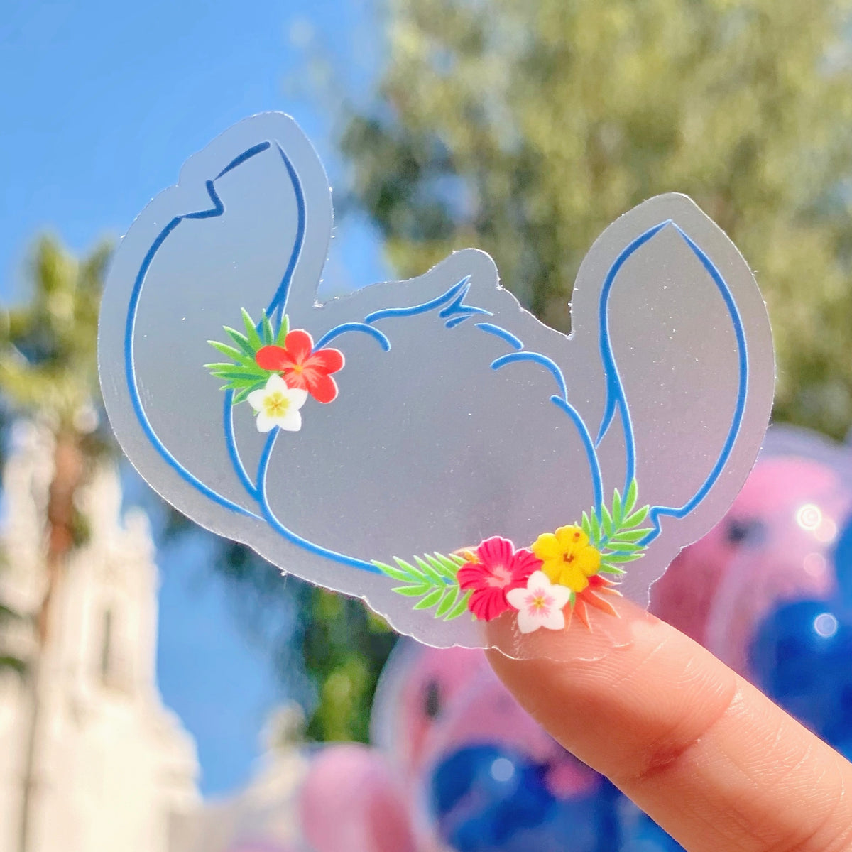 Stitch Tropical Flower Wreath Transparent Sticker – Wish Upon Magic